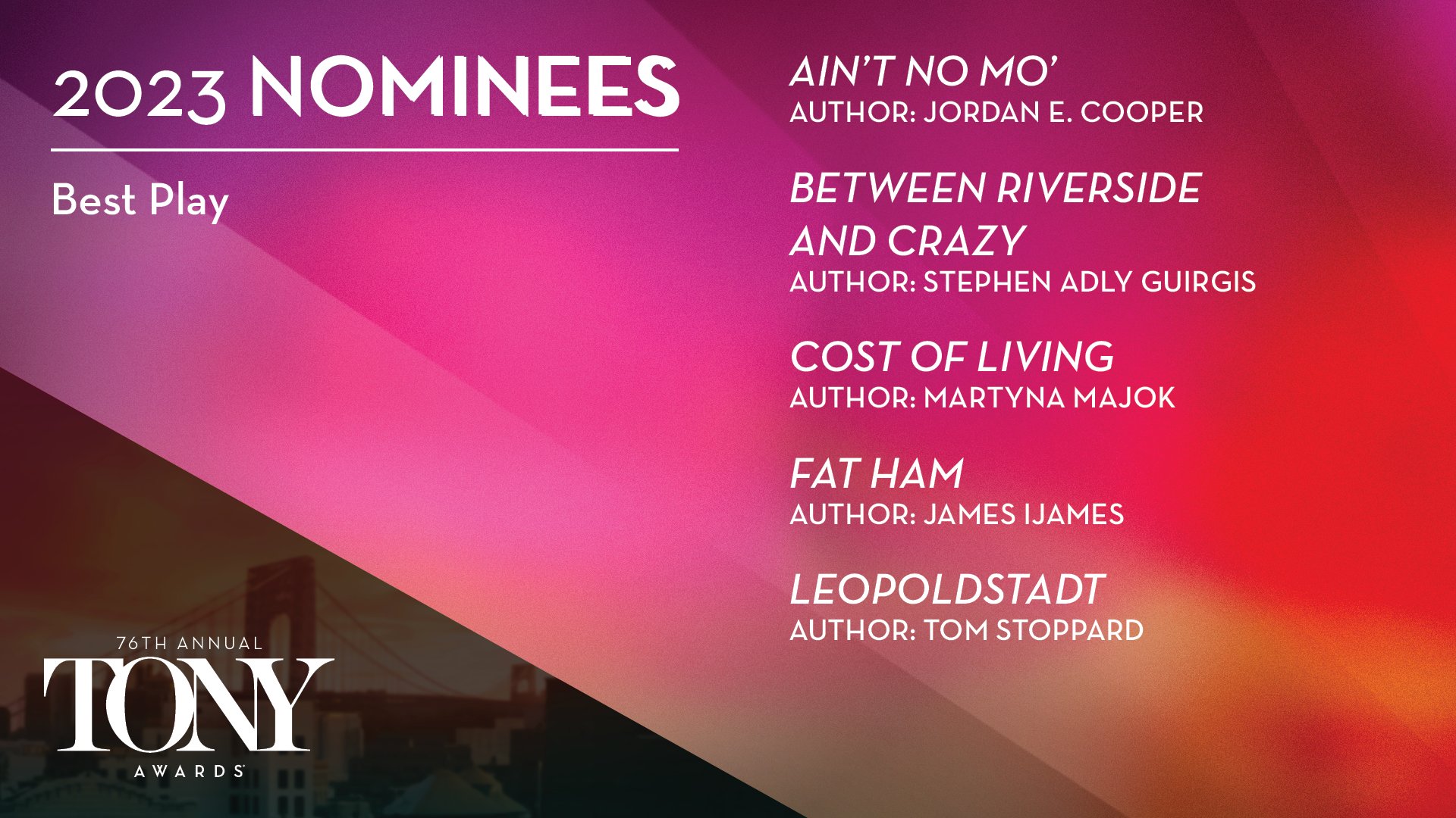 The Tony Awards on Twitter: "The 2023 #TonyAwards nominees for Best ...