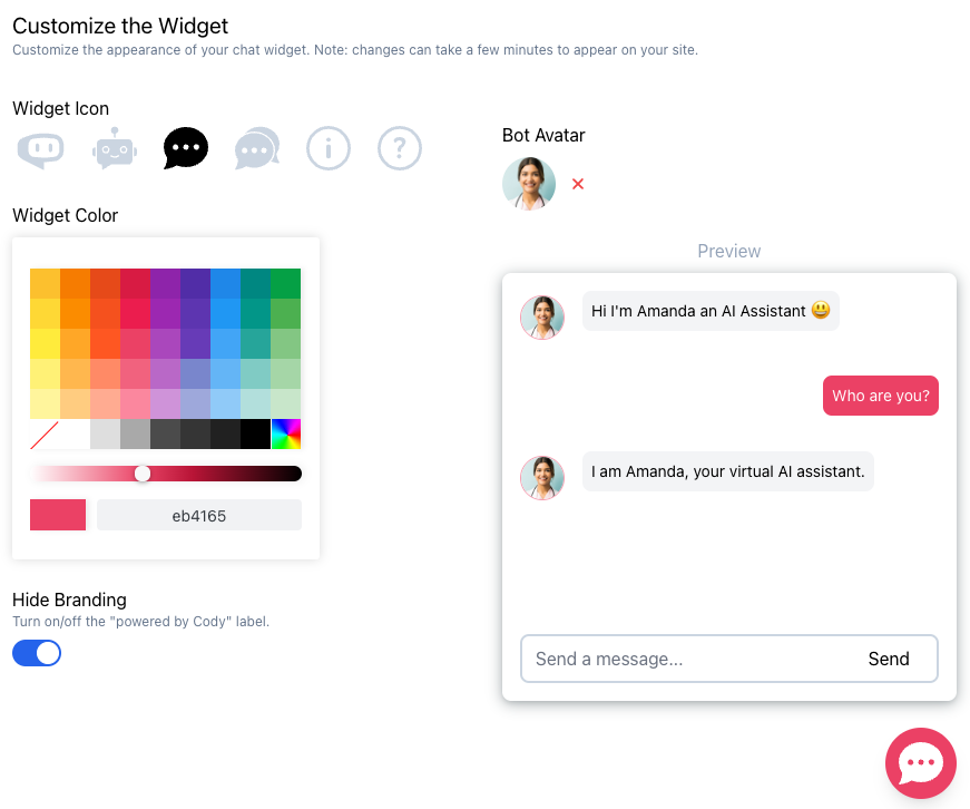 Cody AI on Twitter: "🚀Introducing our NEW Widget Customization Features!🎉 Now you can tailor ...