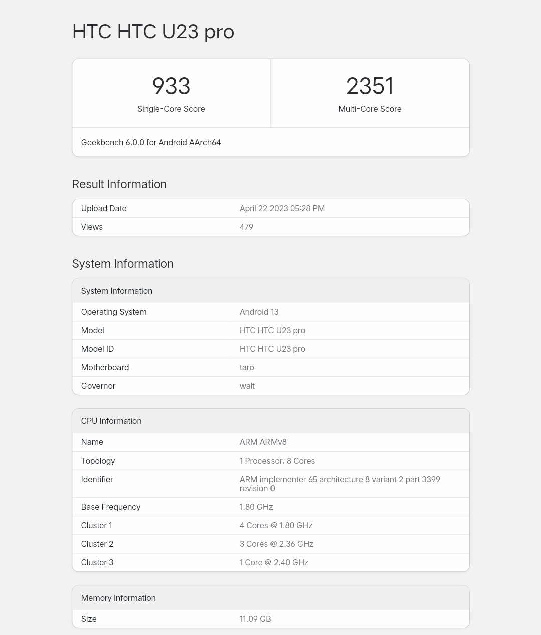 Abhishek Yadav on Twitter: "Htc U23 Pro 5G appears on Geekbench. 2QC9200, 2QC9100, and 2QCB100 ...