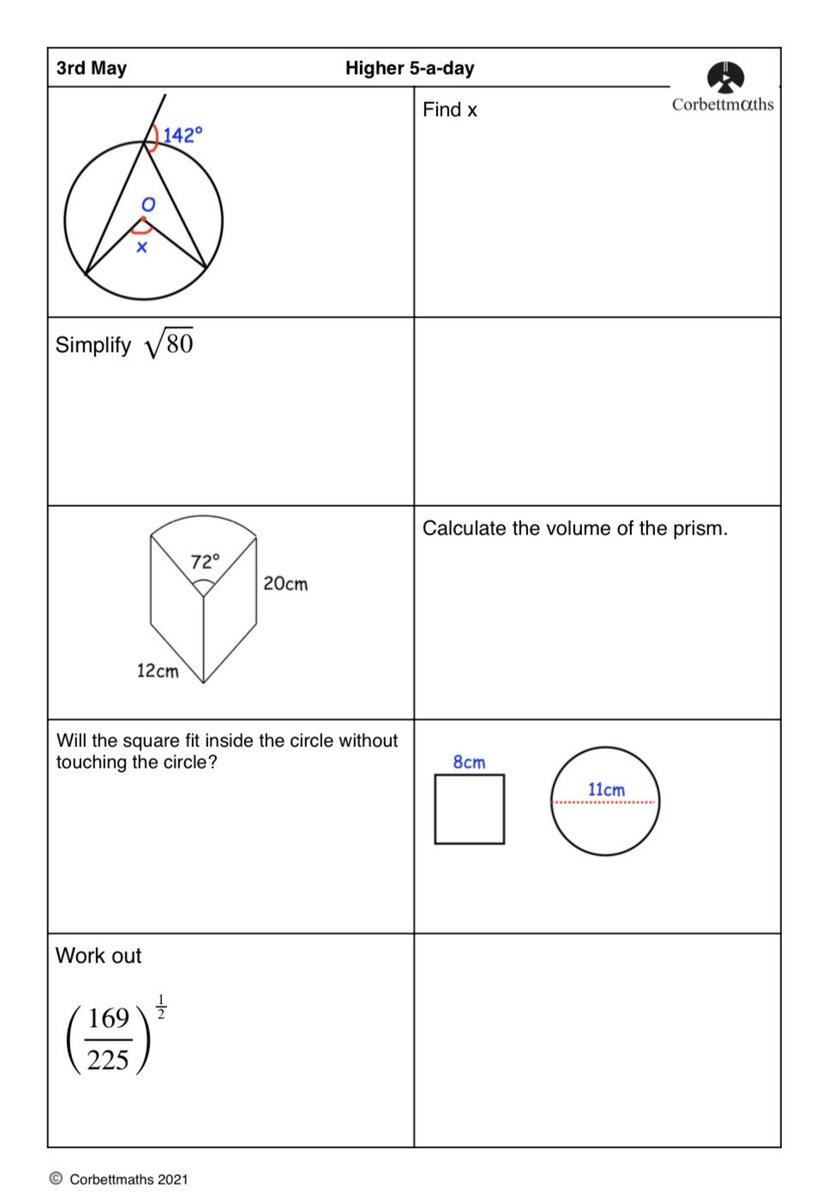 Corbettmaths on Twitter: "Studying for Higher GCSE Maths? Try today's Foundation Plus, Higher ...