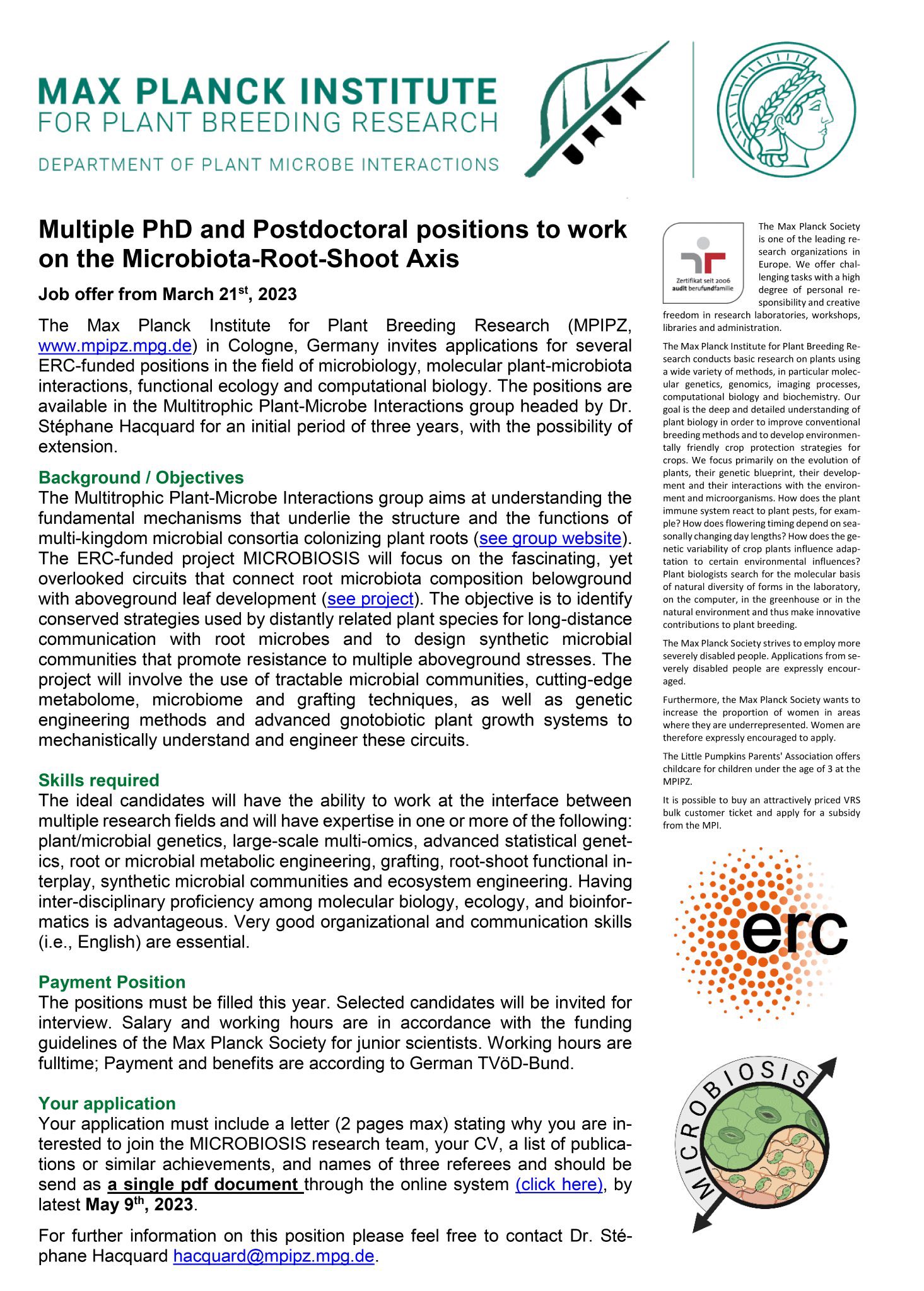 Stéphane Hacquard on Twitter: "Last chance to apply! Several ERC-funded #PhD and #postdoc ...