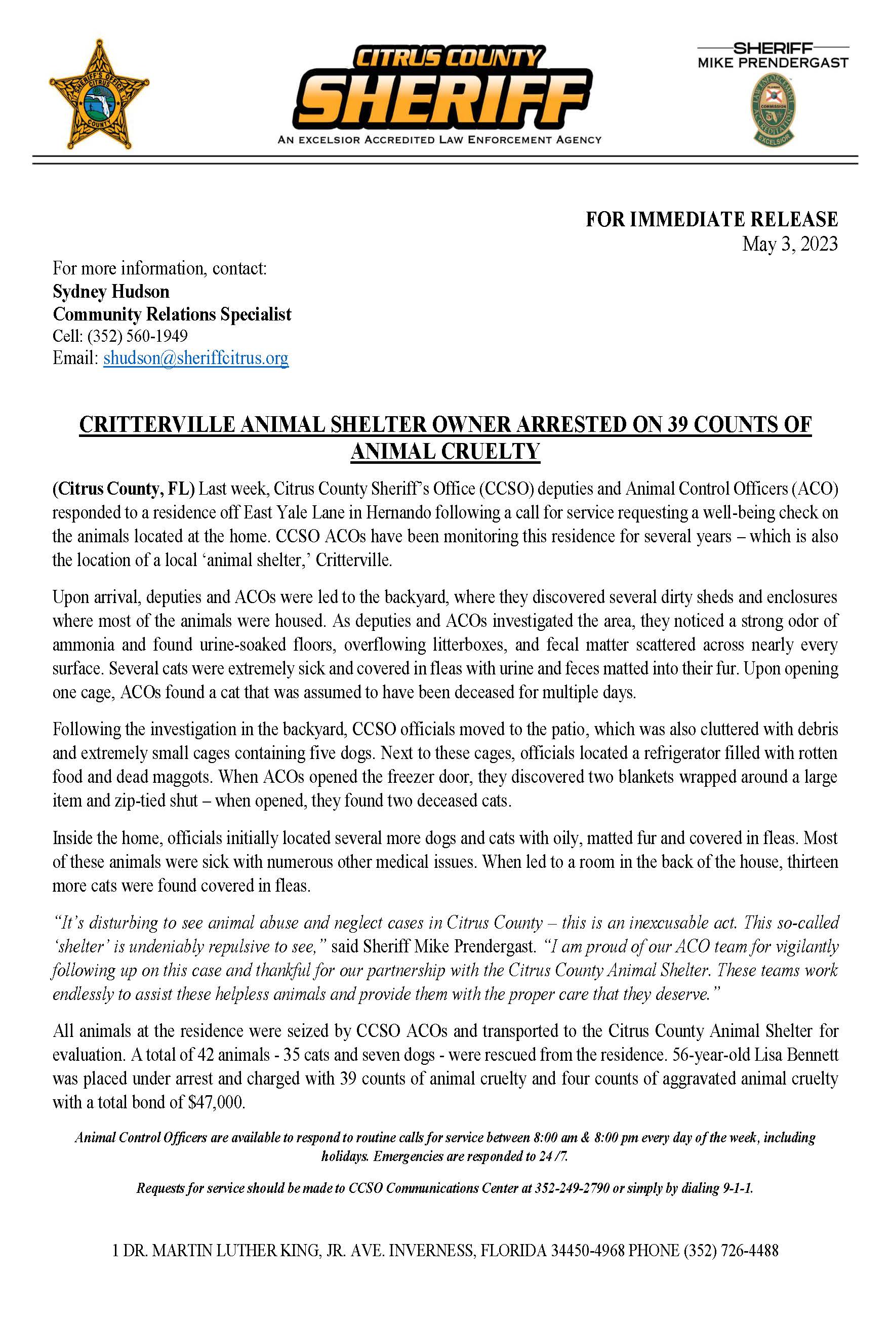 Sheriff Citrus on Twitter: "CRITTERVILLE ANIMAL SHELTER OWNER ARRESTED ON 39 COUNTS OF ANIMAL ...