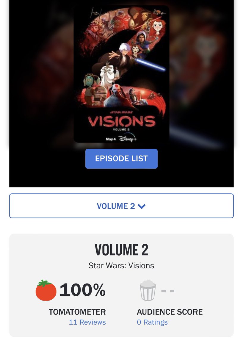 DiscussingFilm on Twitter: "‘STAR WARS VISIONS’ Volume 2 debuts with 100% on Rotten Tomatoes ...