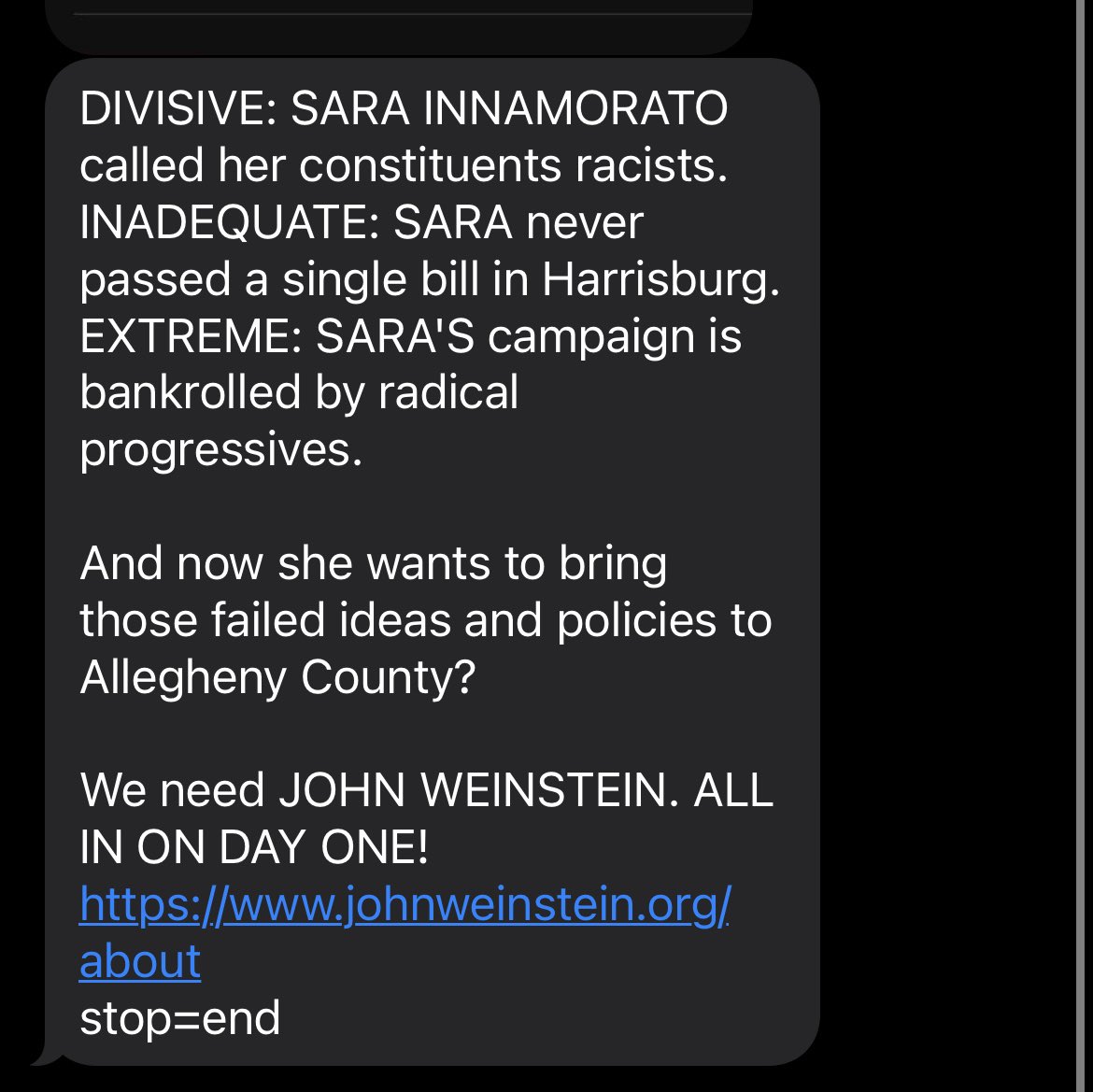 Charlie Wolfson on Twitter: "John Weinstein campaign going hard at Sara Innamorato, hours after ...