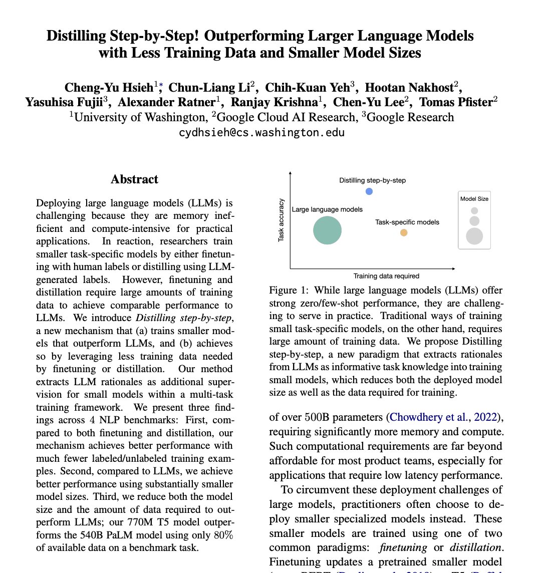 AK on Twitter: "Distilling Step-by-Step! Outperforming Larger Language Models with Less Training ...