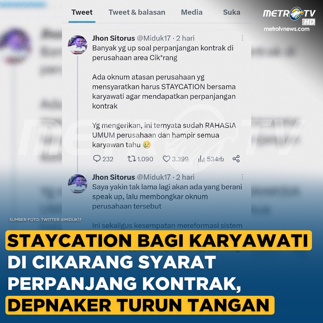 METRO TV on Twitter: "Viral oknum pimpinan perusahaan di Cikarang yang mensyaratkan staycation ...