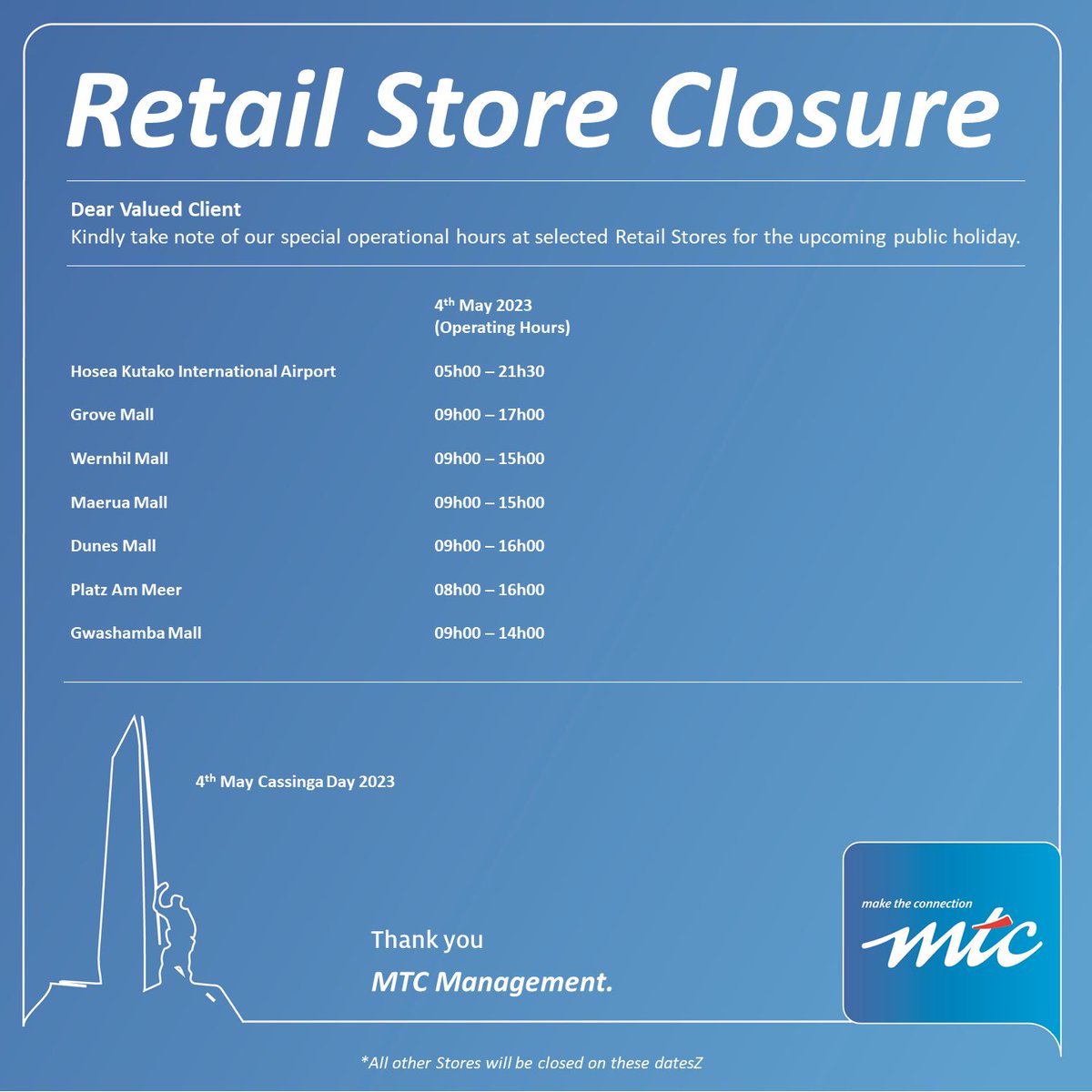 MTC Namibia on Twitter: "Please take note"