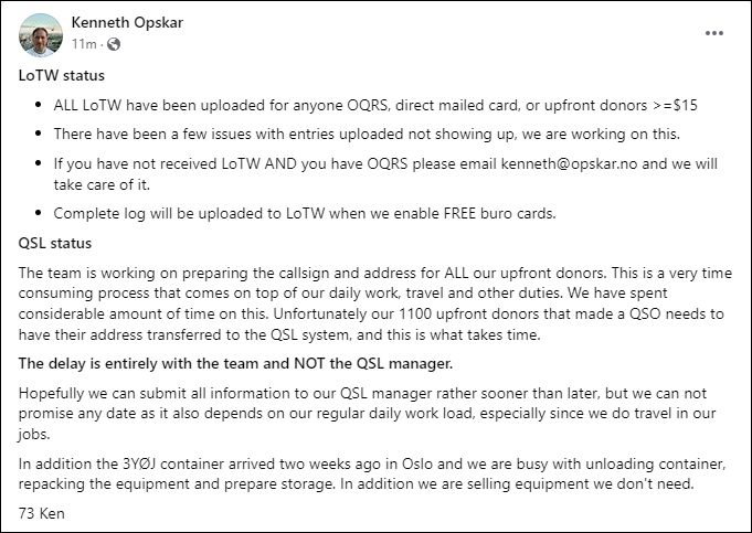 DX World.net on Twitter: "3Y0J LotW & QSL status 👇 https://t.co/FzE5fhHc4w" / Twitter