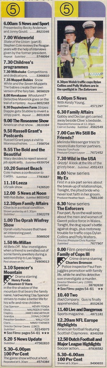 Adam Beckwith on Twitter: "And here's what was on Channel 4 and Channel 5 on this day in 1999:"