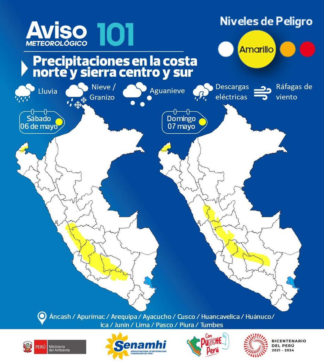 Senamhi On Twitter Aviso Entre El 06 Y El 07 De Mayo Se Presentarán