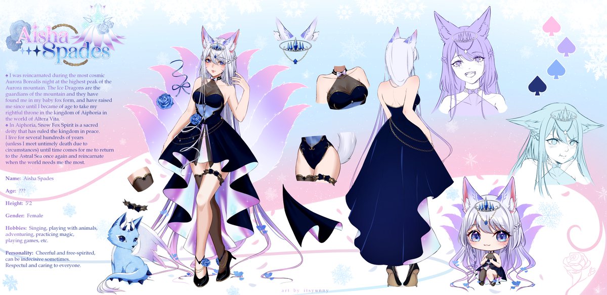 Aisha Spades 🦊Pre-Debut! on Twitter: " Reference Sheet ↳ Snow Fox Spirit ༉‧₊ ↳ Queen of Spades ...