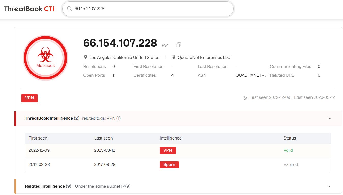 ThreatBook on Twitter: "@noladefense 66[.]154[.]107[.]228 ThreatBook has marked this as VPN on ...