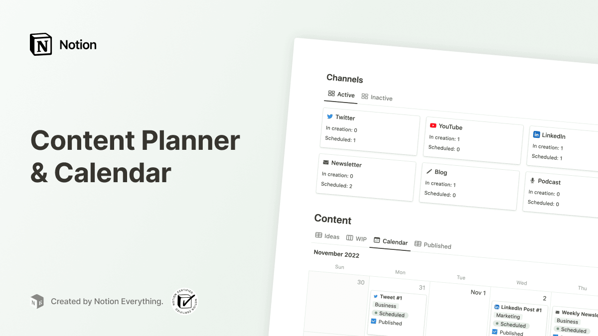 Notion Everything on Twitter: "We’re giving away our @NotionHQ Content Planner & Calendar ...