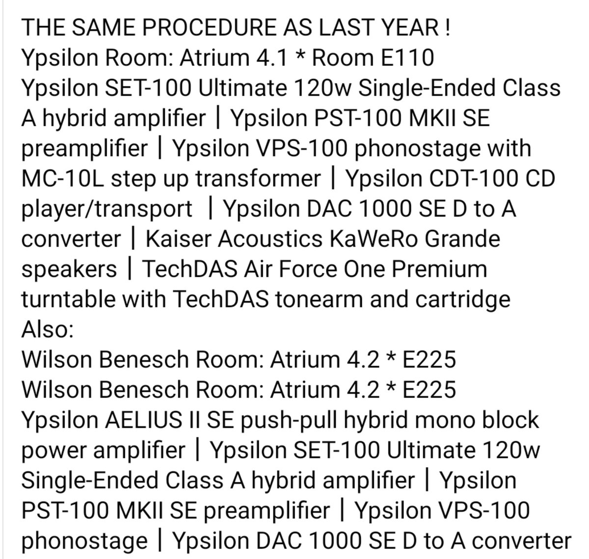 avcat on Twitter: "Ypsilon High End munich のデモリストを公開！！ 2ルーム Ypsilon Room: Atrium 4.1 * Room E110 ...