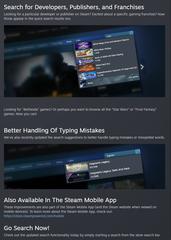 Wario64 on Twitter: "Valve rolls out updated Steam store search to search across tags ...