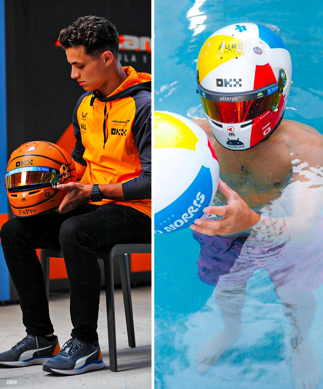 Crash F1 on Twitter: "2022 - Basketball helmet 🏀 2023 - Beachball helmet 🏖️ Lando Norris ...