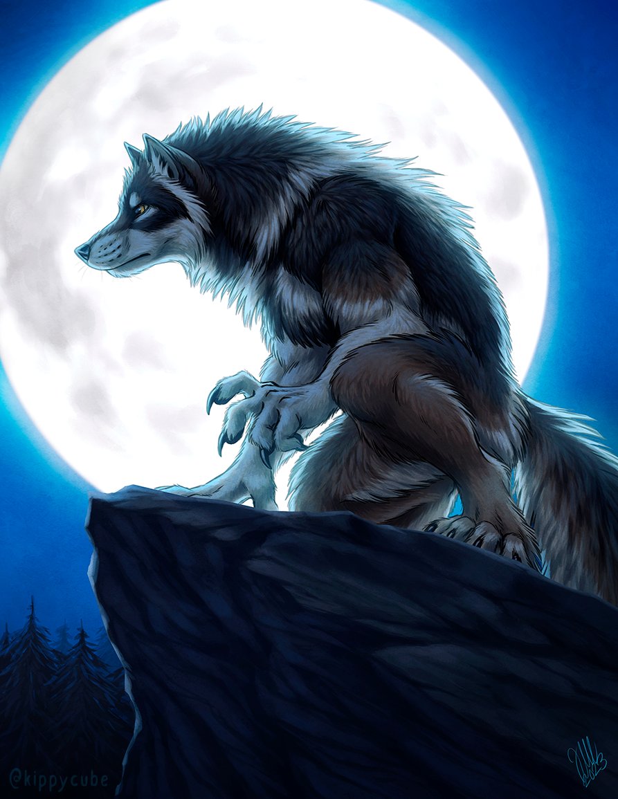 Kippy 🦊☕️ on Twitter: "Full moon 🌑🐺 (YCH painting for Gauss) https://t.co/RYztZube97" / Twitter