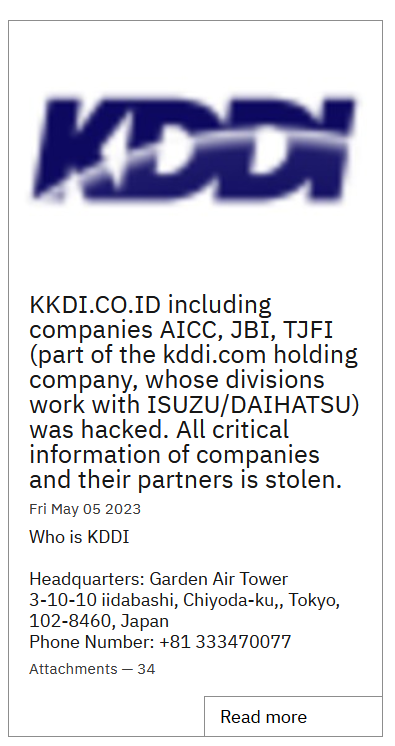 FalconFeedsio on Twitter: "ALPHV #ransomware group added KDDI Indonesia, a subsidiary of KDDI ...