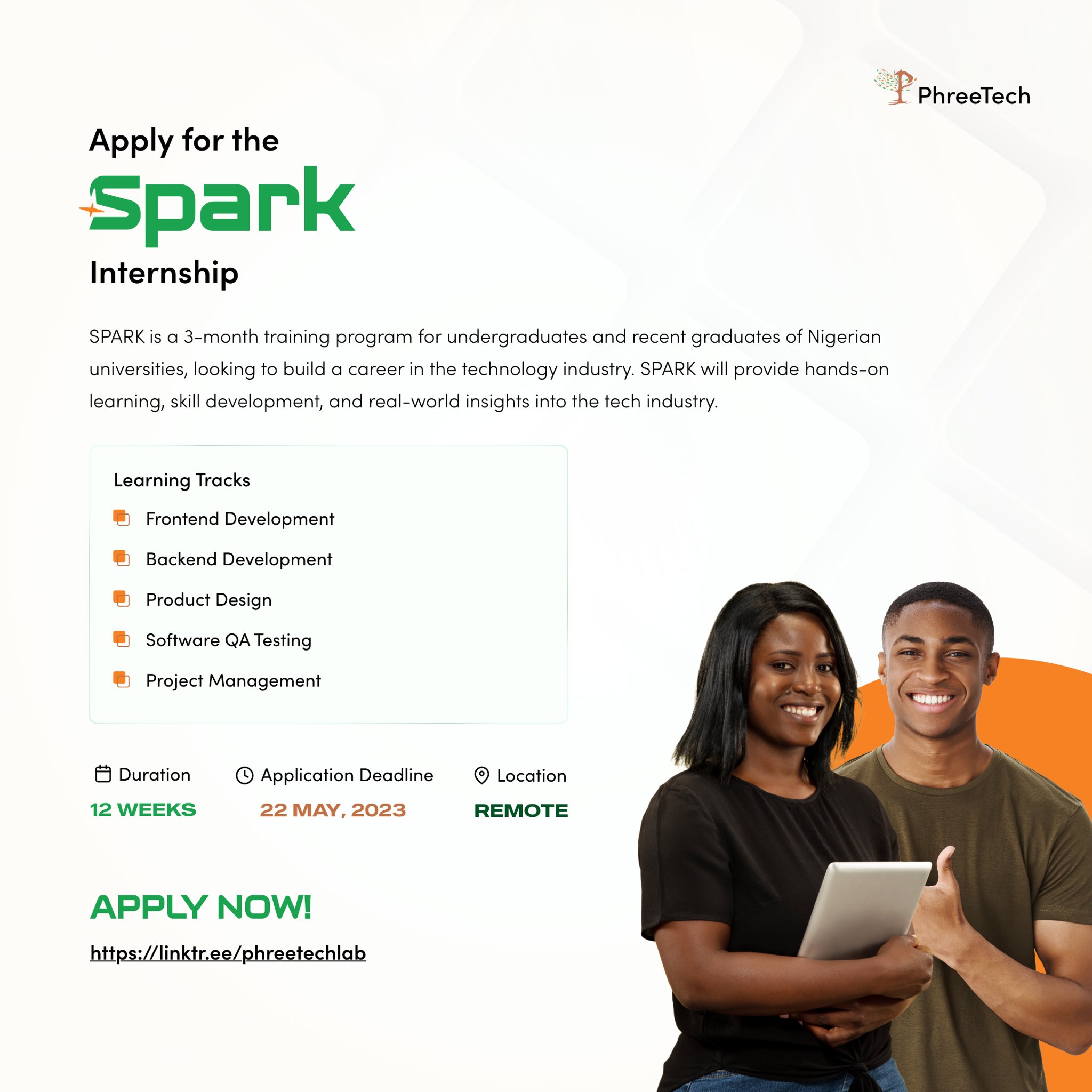 Phreetech on Twitter: "Hey there! Are you looking to kickstart a career in Tech? Join our Spark ...