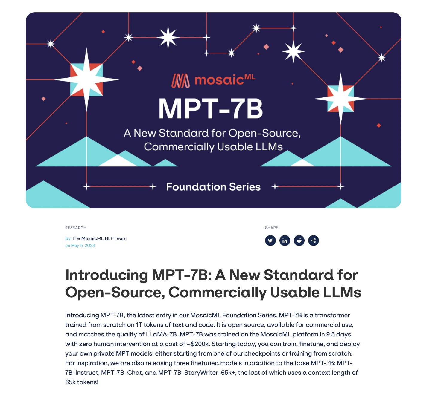 AK on Twitter: "6. Introducing MPT-7B: A New Standard for Open-Source, Commercially Usable LLMs ...