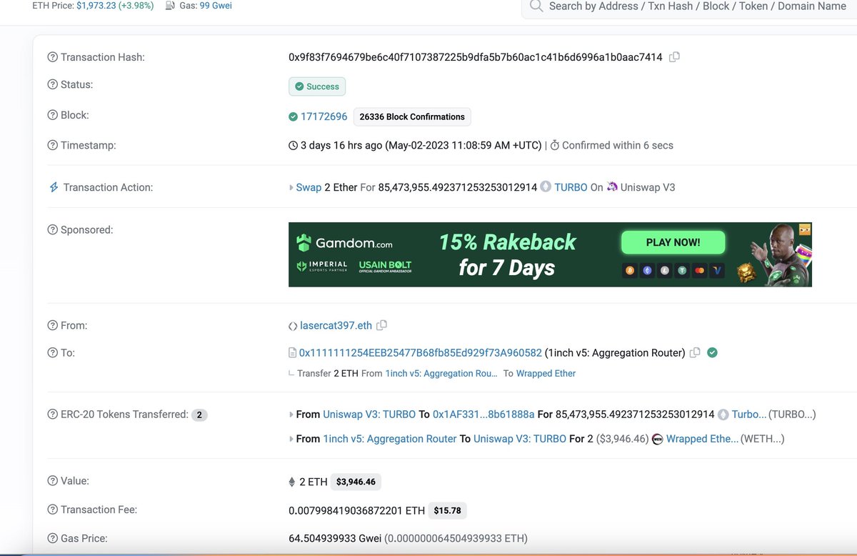 LaserCat397.eth🏮 on Twitter: "近期就冲了3个土狗，第一个是pepe。 第二个是cope，投入2e最后只有0.04e了。 第三个就是 $turbo,3天前看到这个 ...