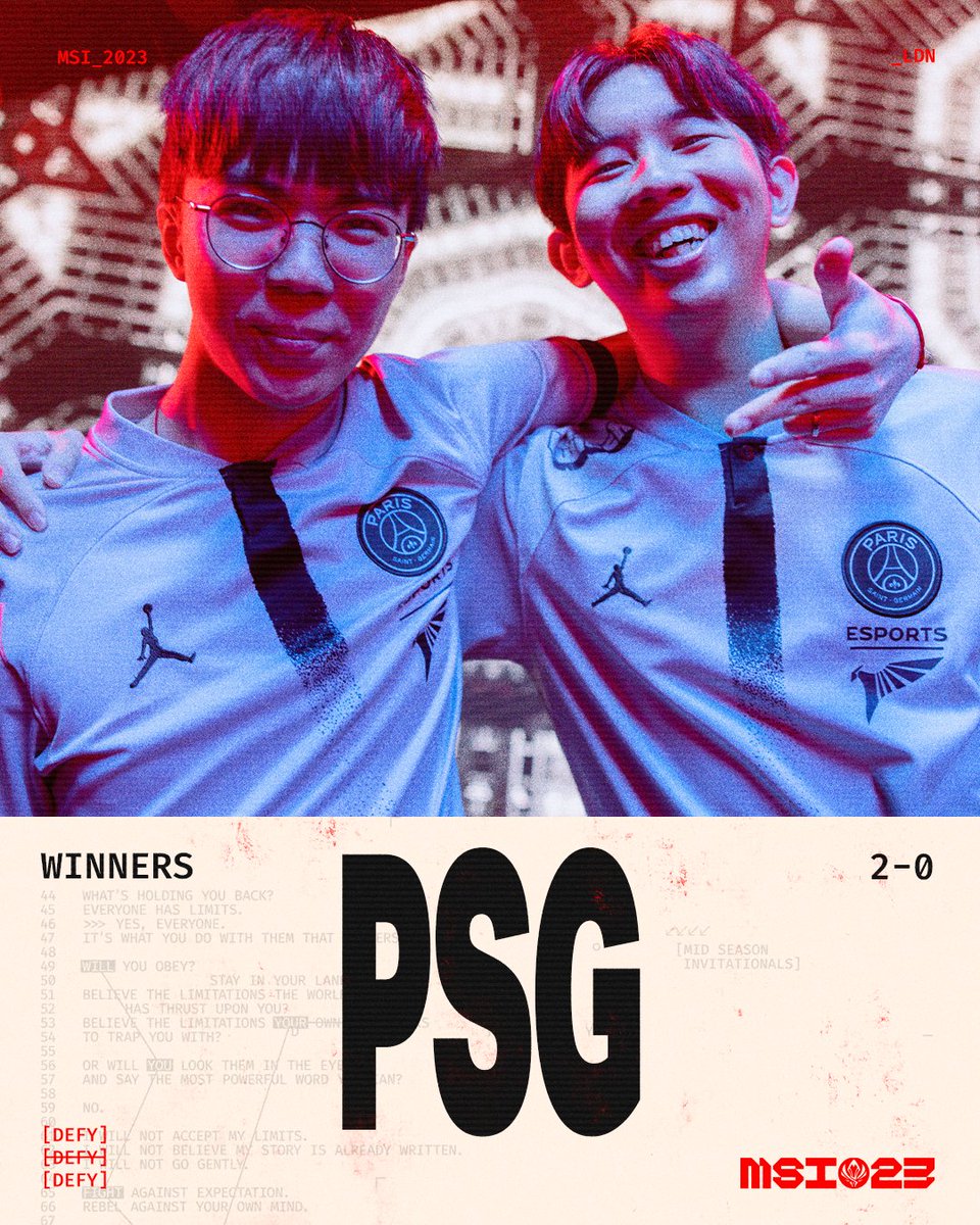 LoL Esports on Twitter: "#PSGWIN @PSG_TALON with the clean 2-0 win against @LOUDgg! #MSI2023"