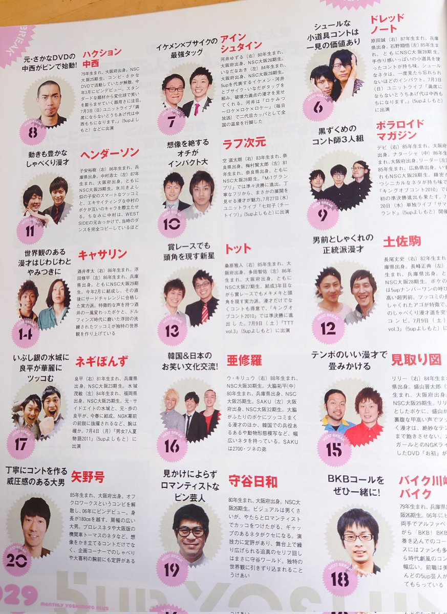 かさねパン On Twitter 実家に寄ったときに過去のマンスリーよしもとをいくつか読んだんだけど、2011年当時の大阪ネクストブレイクはこういう評価だったんだな確かに見取り図はこの