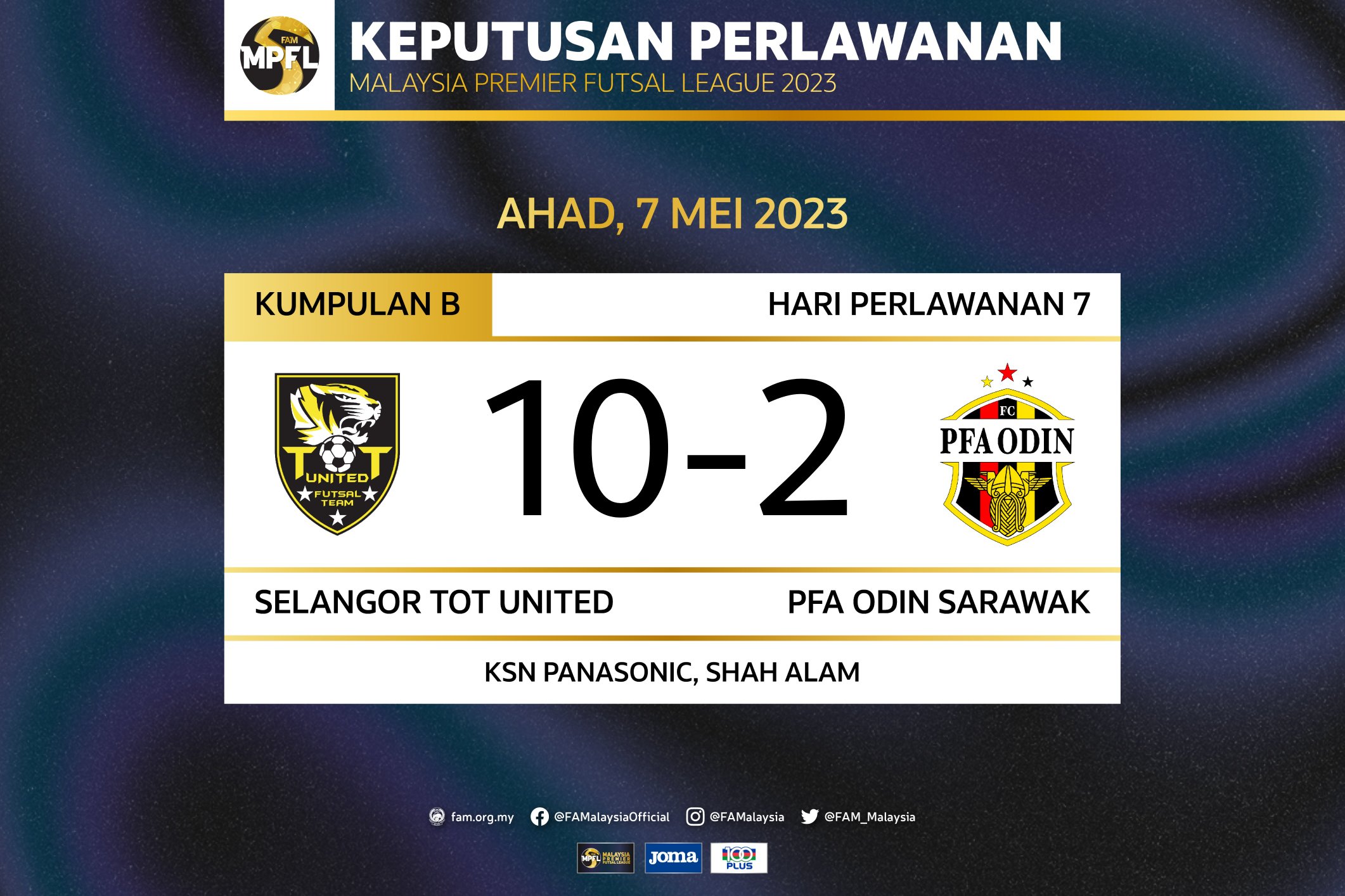 FA Malaysia on Twitter: "Keputusan MPFL 2023 Hari Perlawanan 7 | Ahad, 7 Mei 2023 SELANGOR TOT ...