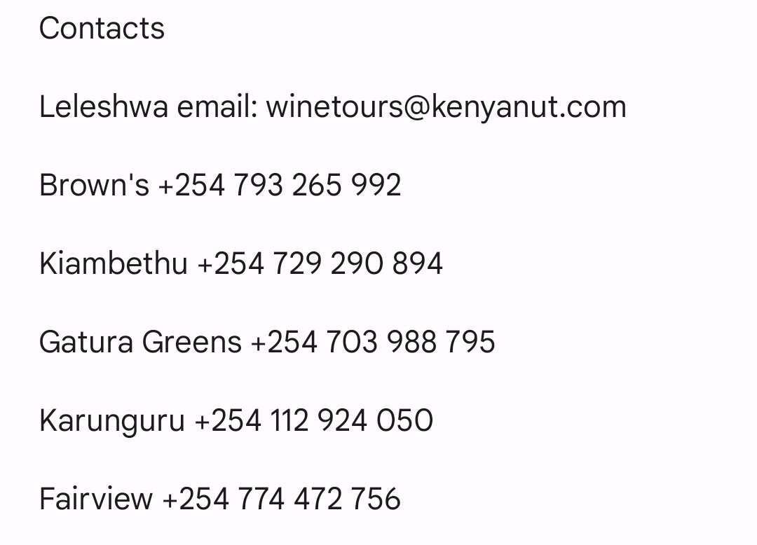 Some farm tours in Kenya. • LELESHWA WINE TOUR (Naivasha) Cost KES ...