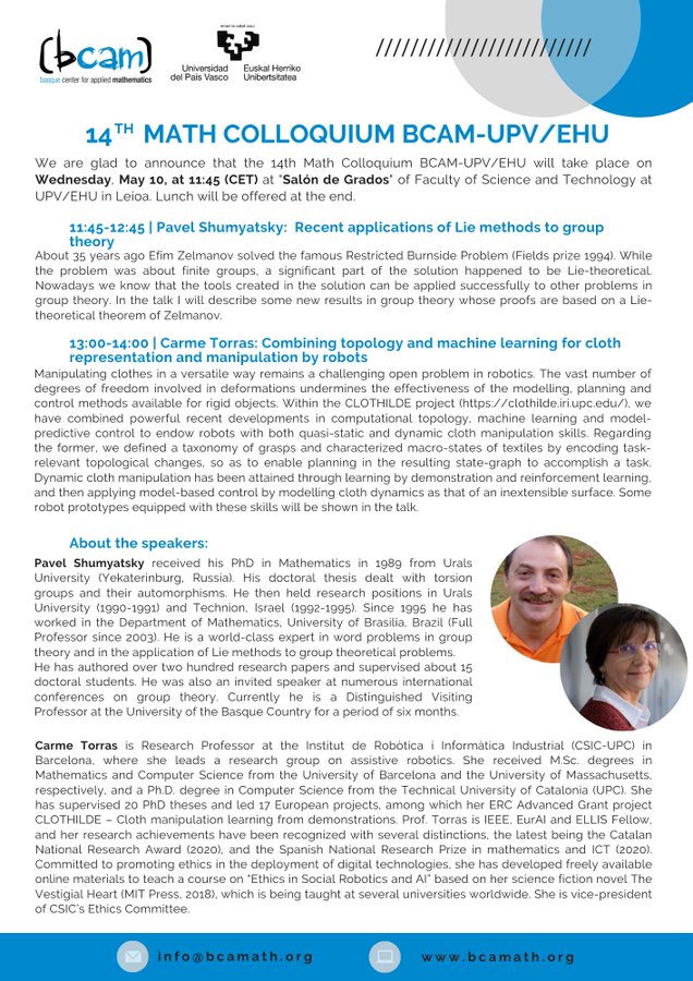 MAGAZINES EVENTS GLOBAIS on Twitter: "BCAM @BCAMBilbao will take place next Wednesday with Carme ...