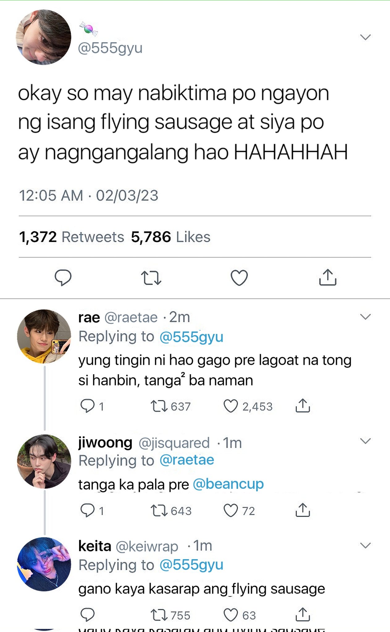 ً on Twitter: "Hatdog! isang #haobin filo au kung saan nabiktima si hao ng isang flying sausage ...