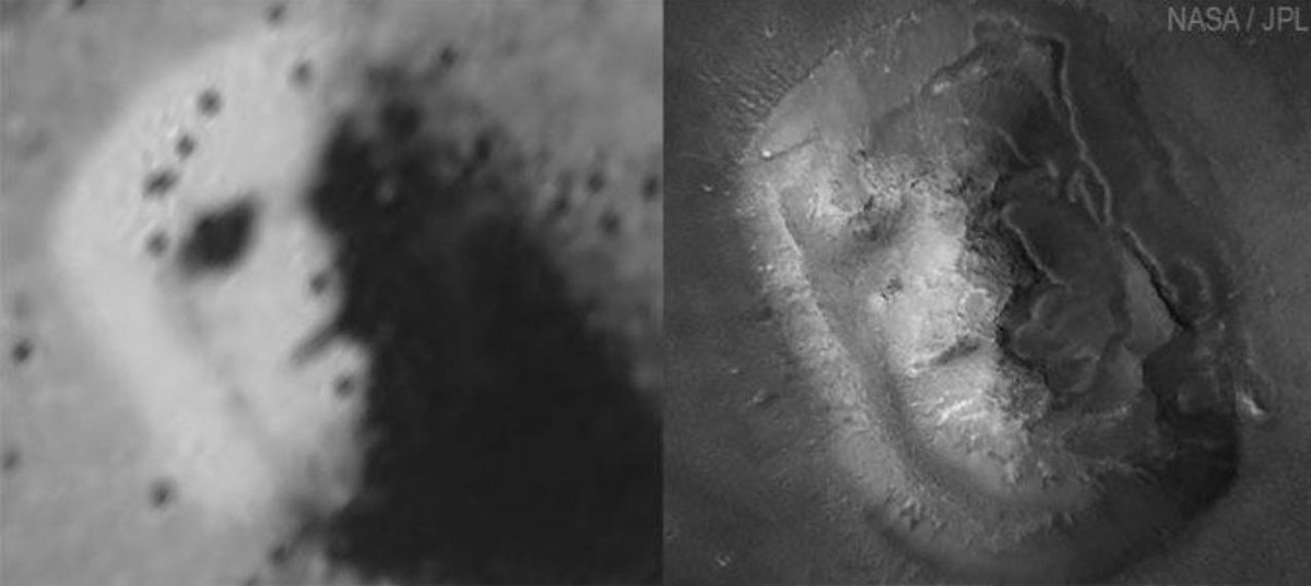 Black Hole on Twitter: "The “Face on Mars” captured by NASA’s Viking 1 orbiter in 1976 (left ...