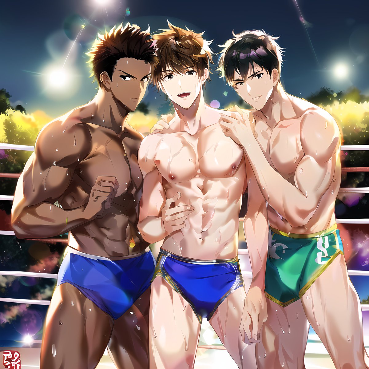 ラフィ on Twitter: "プロレスタッグチーム#007 #pixiv https://pixiv.net/artworks/107942636… （NovelAIで作成） 興行後に仲間 ...