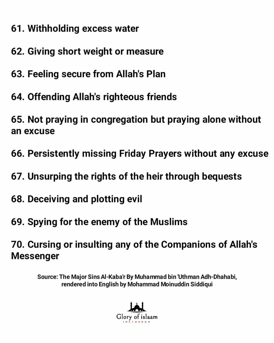 7️⃣0️⃣Mojor Sins In Islam You Should Know And Avoid.💫 THREAD. - Thread from `az @azgumel - Rattibha