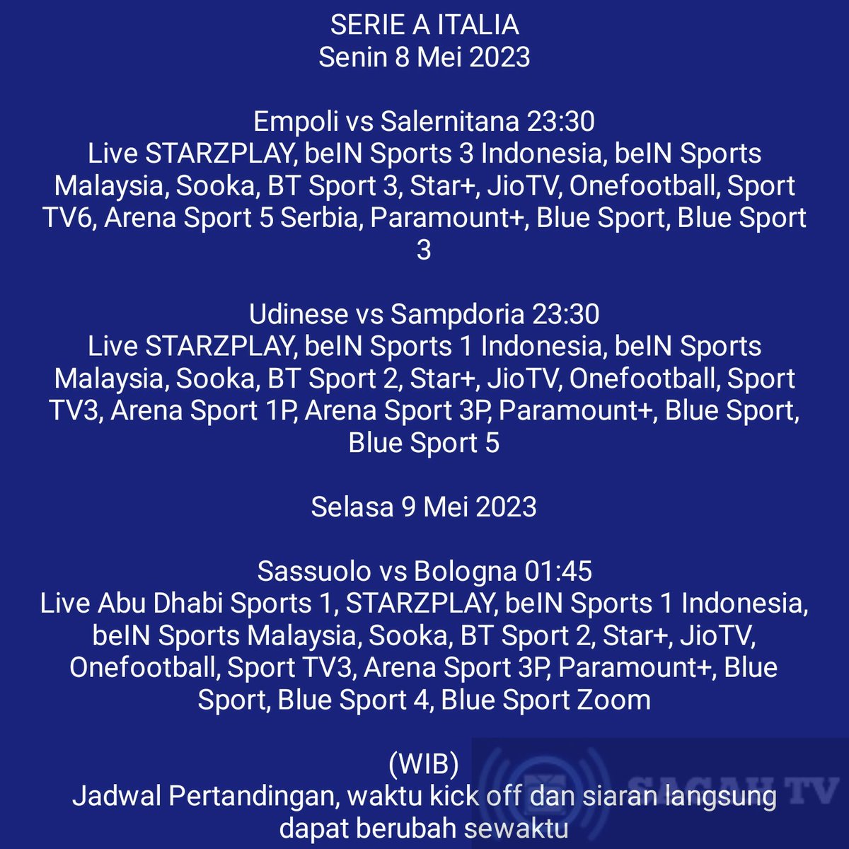 sagahtvlive on Twitter: "RT @sagahtvlive: #Jadwal Siaran Langsung :EPL :Serie A Italia :Primeira ...