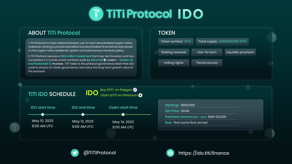 TiTiProtocol | Airdrop & IDO Is On The Way on Twitter: "📣TiTiProtocol #IDO will start on May ...