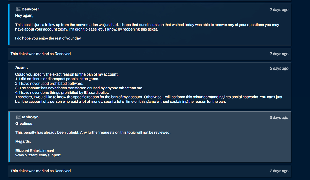 Taschi on Twitter: "Attempts to find out the reason for the ban through blizzard support were ...
