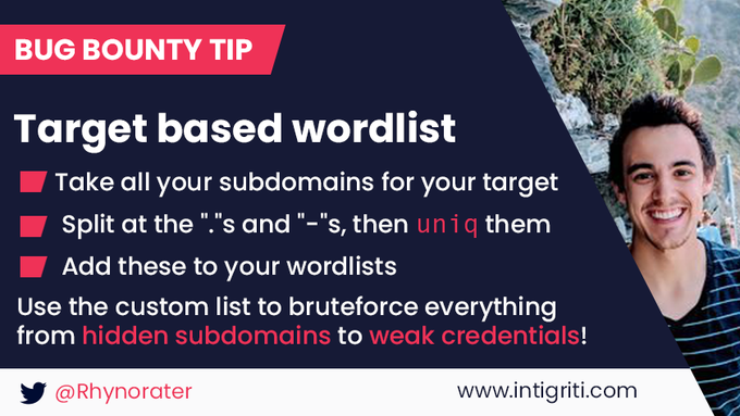 Bug Bounty Tips on Twitter: "Everyone uses generic wordlists, so unless you want to find ...