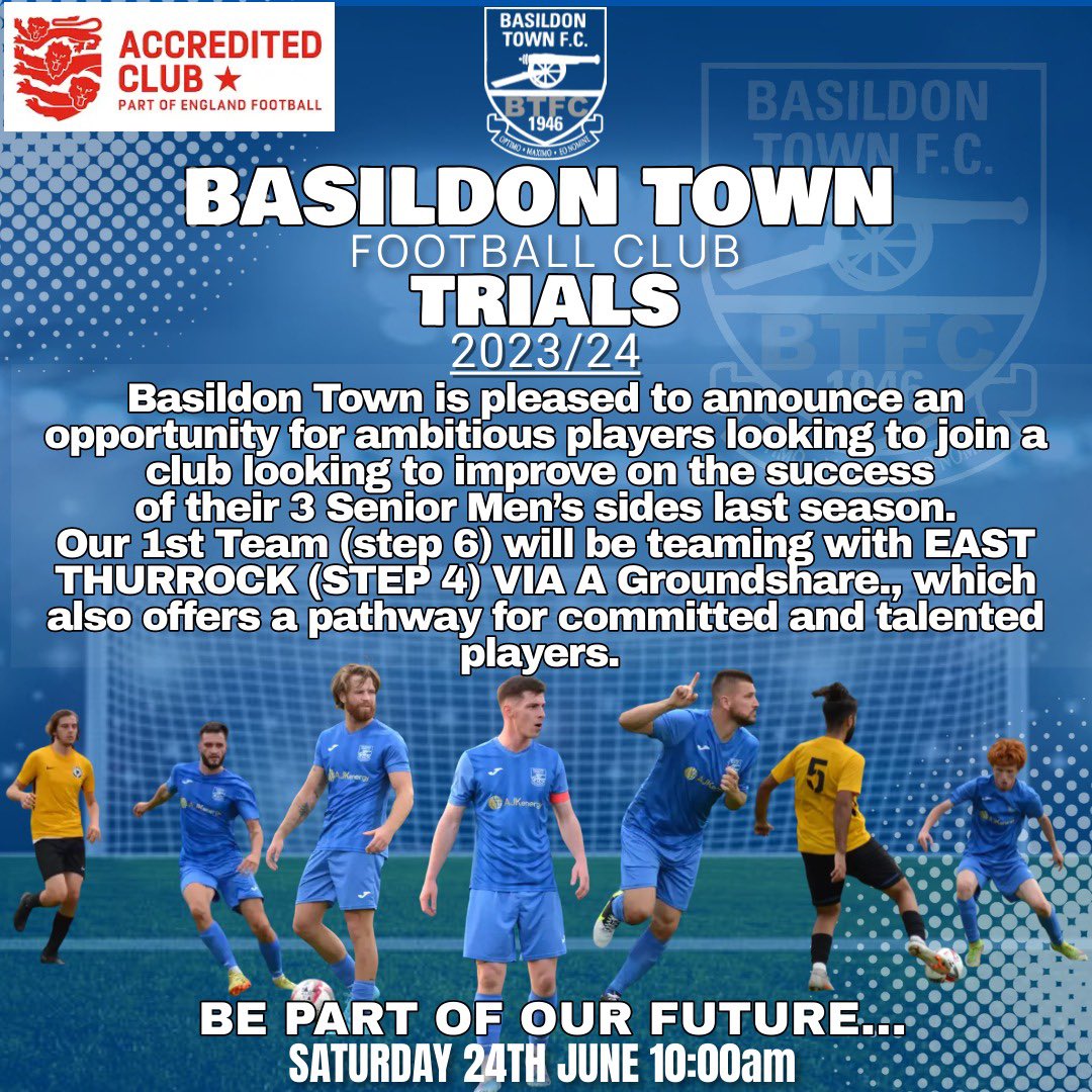 Basildon Town FC on Twitter: "🔵⚪️ TRIAL DAY ⚪️🔵 We will be holding a trial day this year after ...