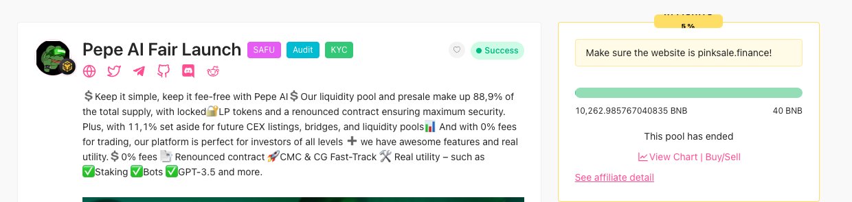 中国鲸鱼资金 - Chinese Whale Capital on Twitter: "🔊#PepeAI | Update Fairlaunch has reached 10,263 BNB ...