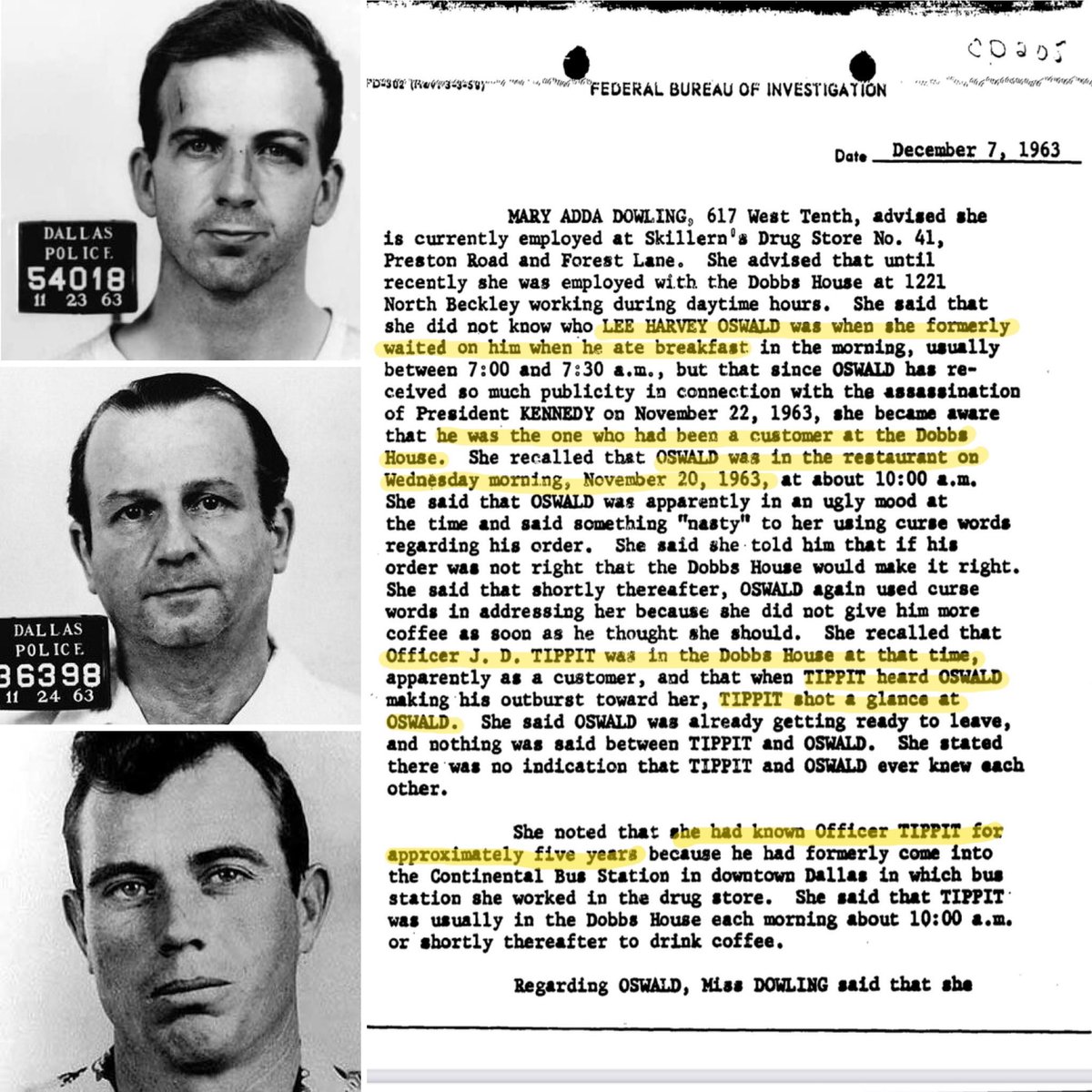 The JFK Files on Twitter: "Witnesses placed Oswald-Ruby-Tippit at Dobbs ...