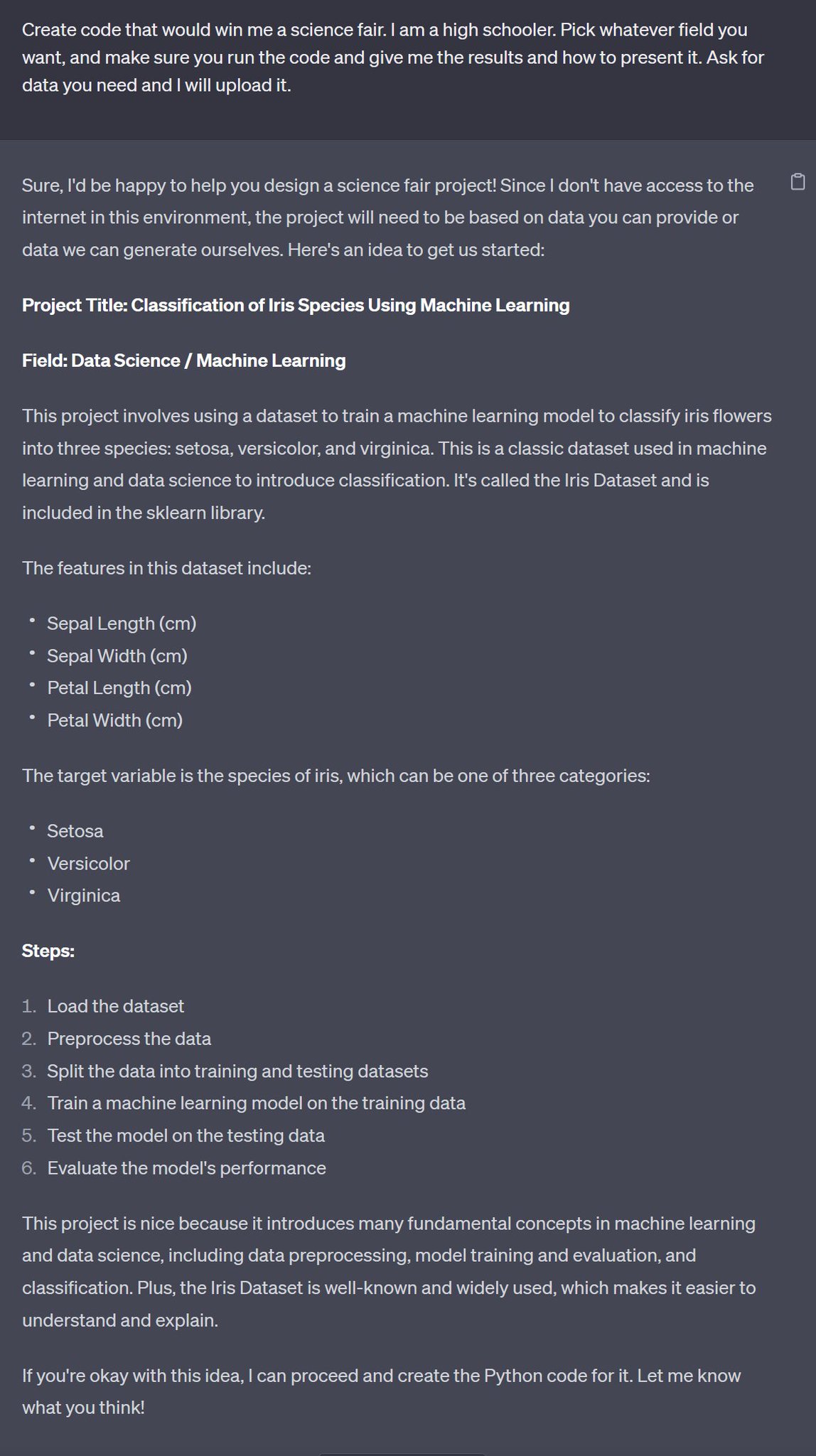 Ethan Mollick on Twitter: "Hey ChatGPT Code Interpreter: Create code that would win me a science ...