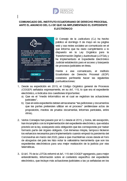 Instituto Ecuatoriano de Derecho Procesal on Twitter: "La posición oficial del IEDP frente al ...