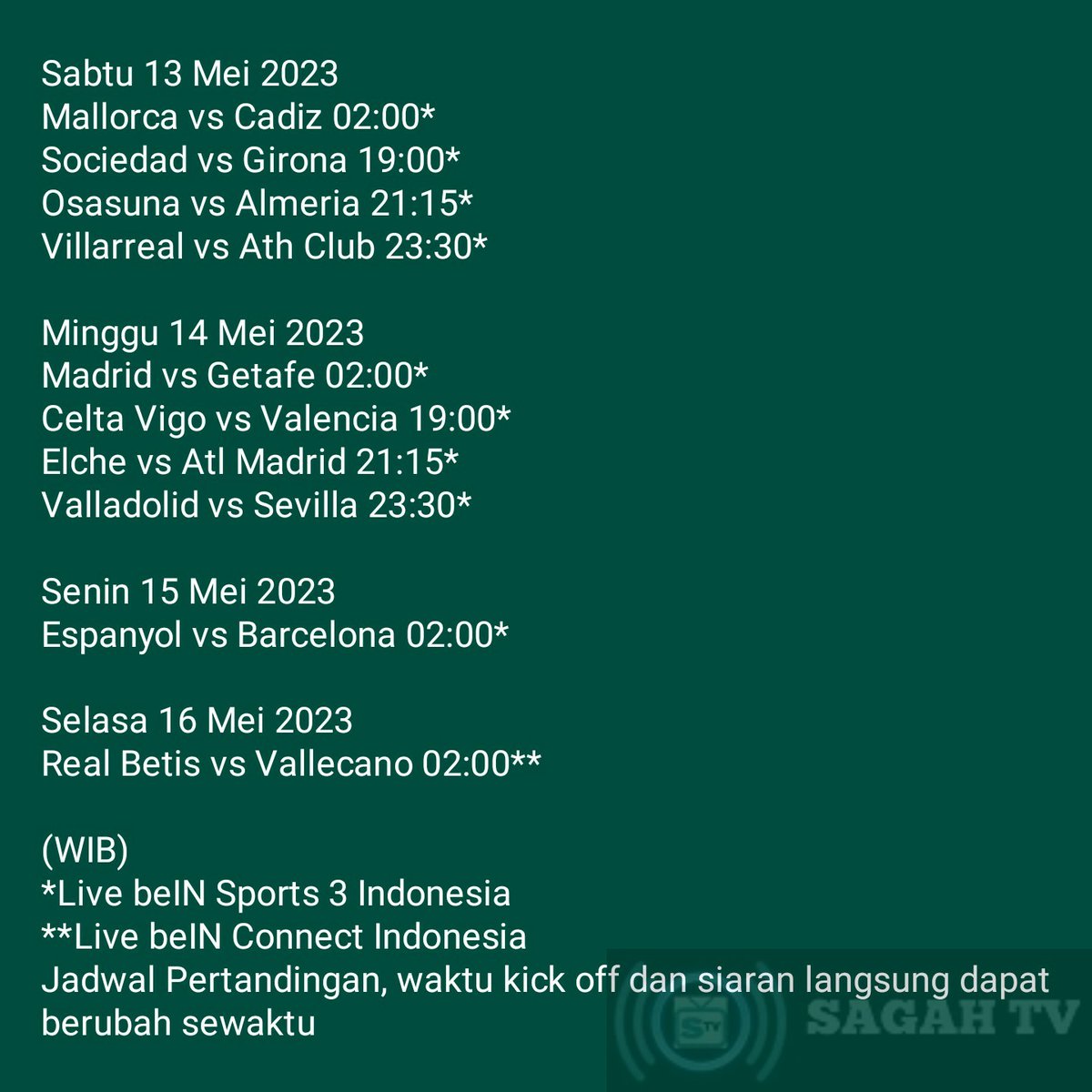 sagahtvlive on Twitter: "#Jadwal Bola :UEFA Champions League (SF) :UEFA Europa League (SF) :UEFA ...
