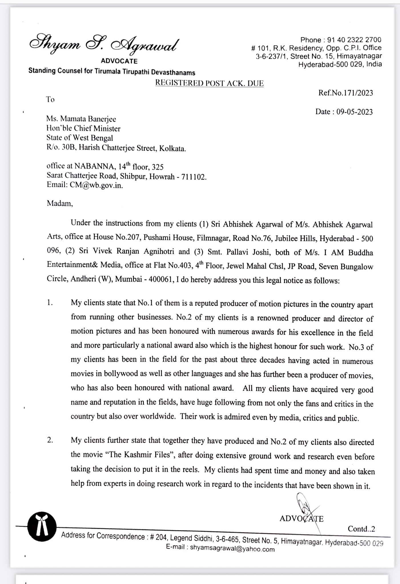 Vivek Ranjan Agnihotri on Twitter: "BREAKING: I have, alongwith @AbhishekOfficl & Pallavi Joshi ...