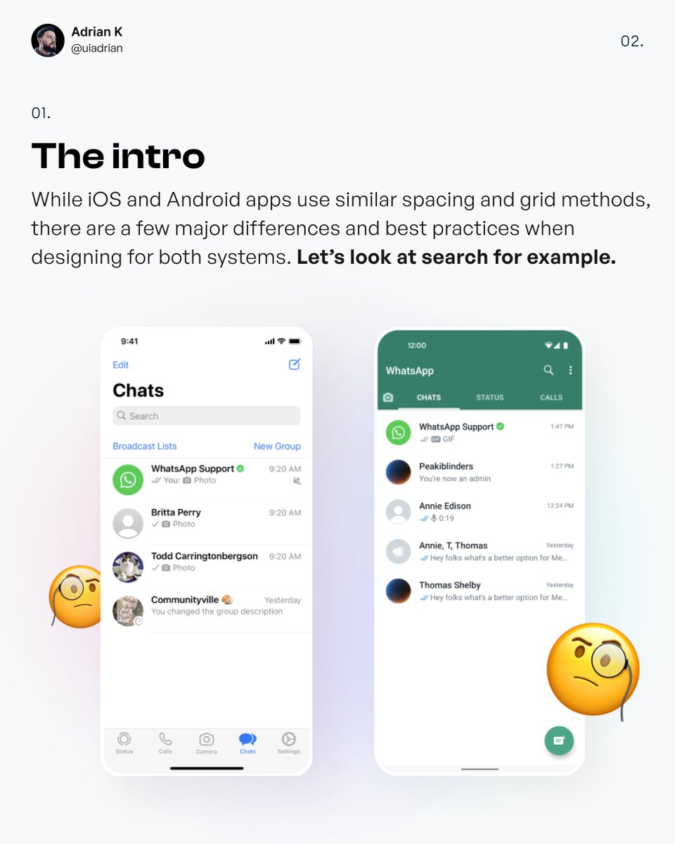 iOS vs Android - key differences in designing search bars 👇 - Thread from UI Adrian @uiuxadrian ...