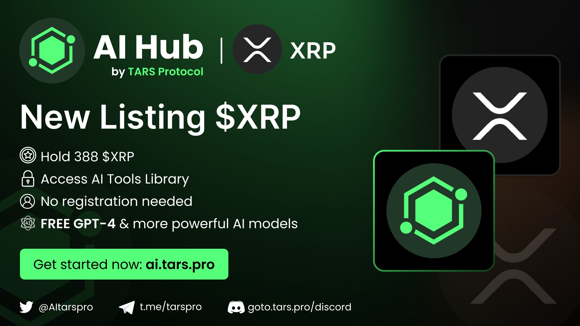 A.I. Hub | TARS on Twitter: "$XRP lands on 𝐓𝐀𝐑𝐒 𝐀𝐈 𝐇𝐮𝐛! @Ripple_XRP1 @XRP_community Hold 388 ...