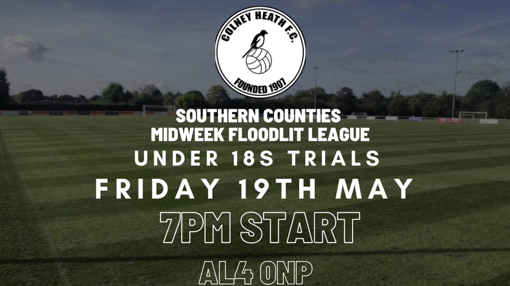 Colney Heath FC on Twitter: "𝗨𝗡𝗗𝗘𝗥 𝟭𝟴𝘀 𝗧𝗥𝗜𝗔𝗟𝗦 ⚽️ Want to join our Under 18s team? Southern ...