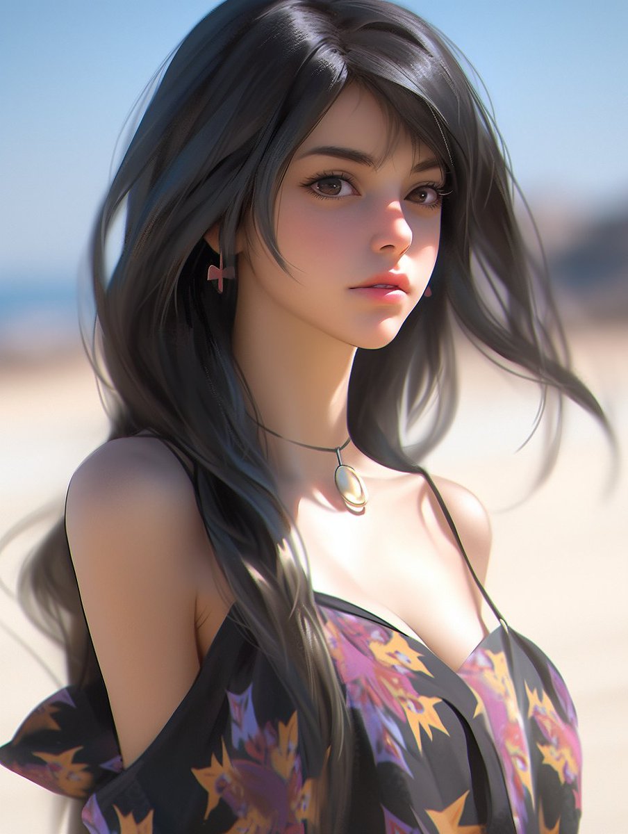 Clare on Twitter: "#AIArtworks #AI生成 #AIグラビア #nijijourney 今更ですが、niji 5の素体を作ってみました 黒髪女性、背景ビーチ ↖️① ...