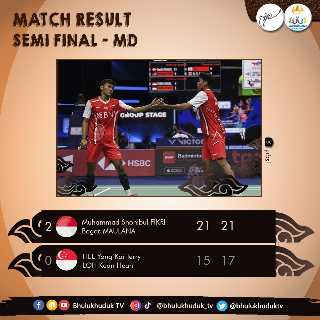 Bhulukhuduk TV on Twitter: "SEA Games 2023 ( Team Event) Semifinal - Men's Team INA 🇮🇩 2-0 SGP ...